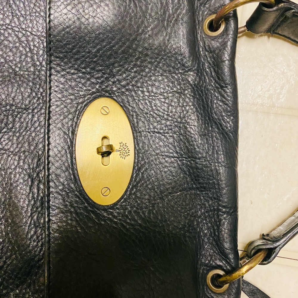 Pre Owned Mulberry Postman Lock Black Leather Satchel - Gem